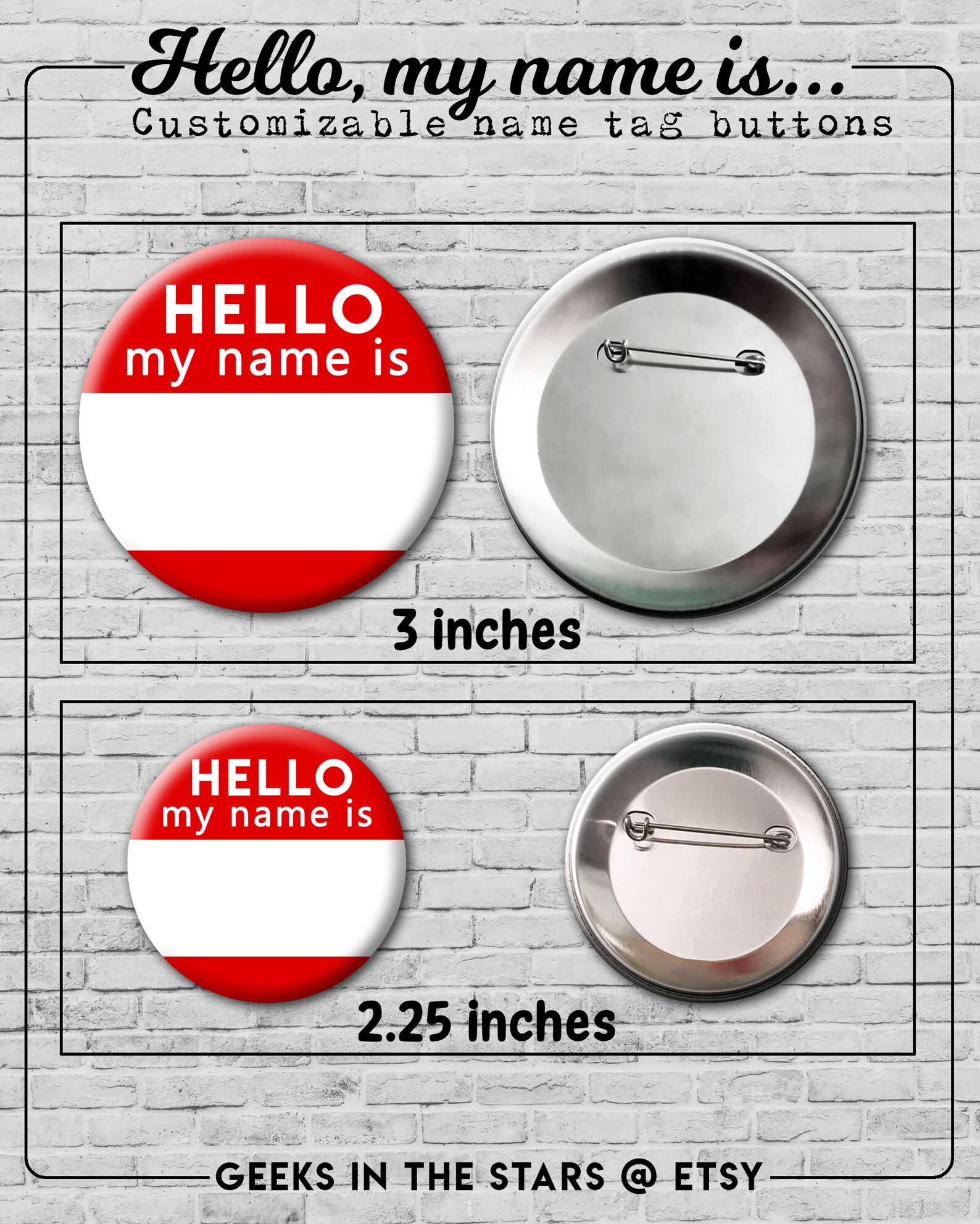 Reusable Name Tag Buttons Hello My Name is Sizes 2.25 - Etsy