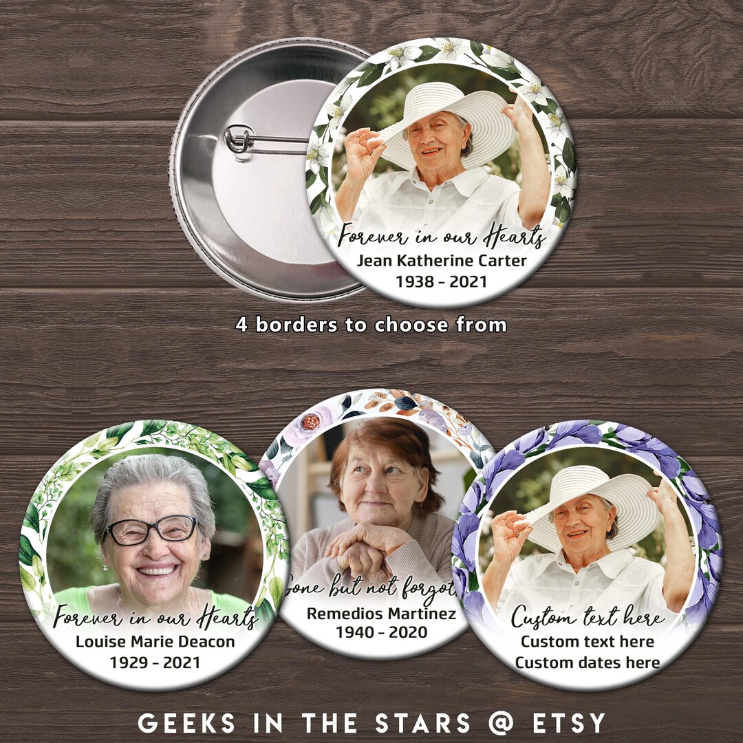 Memorial Pin Back Buttons: Funeral Keepsake With Personalized Picture ...