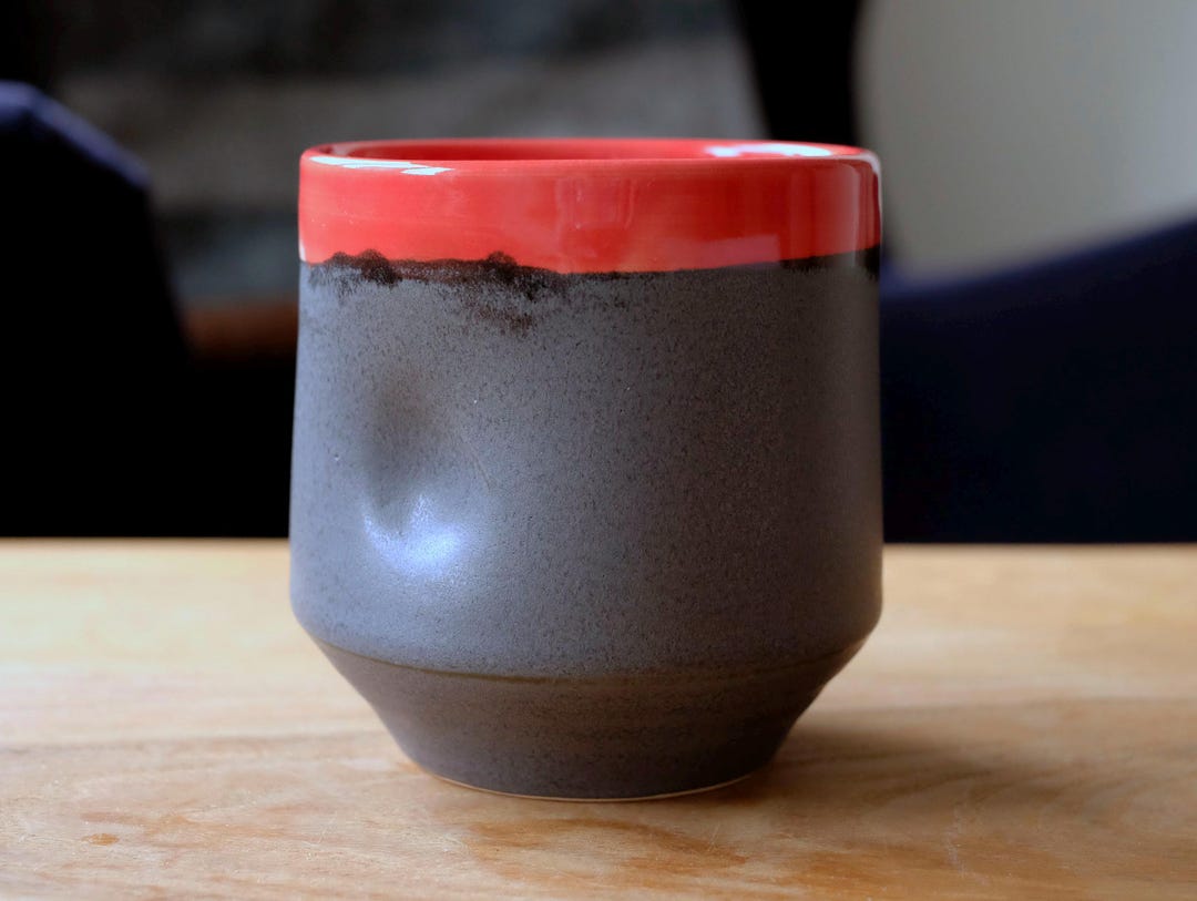 Handmade Ceramic Dimpled Tumbler, Glazed in Graphite Black and Red, - Etsy