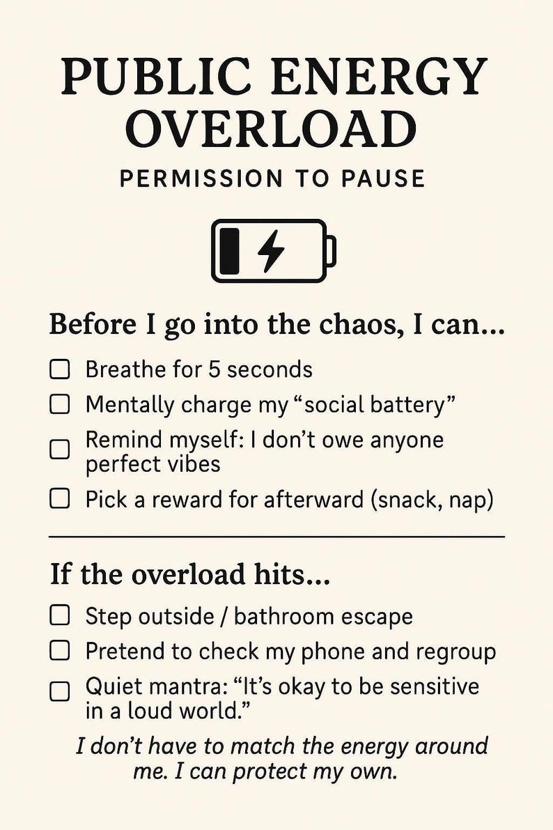Public Energy Overload-printable Survival Card for Highly Sensitive ...