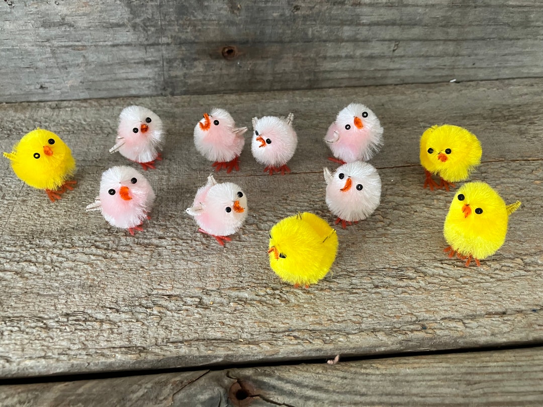 Set of 11 Vintage Cute Yellow & Pink Fuzzy Chenille Pipe Cleaner Chicks ...
