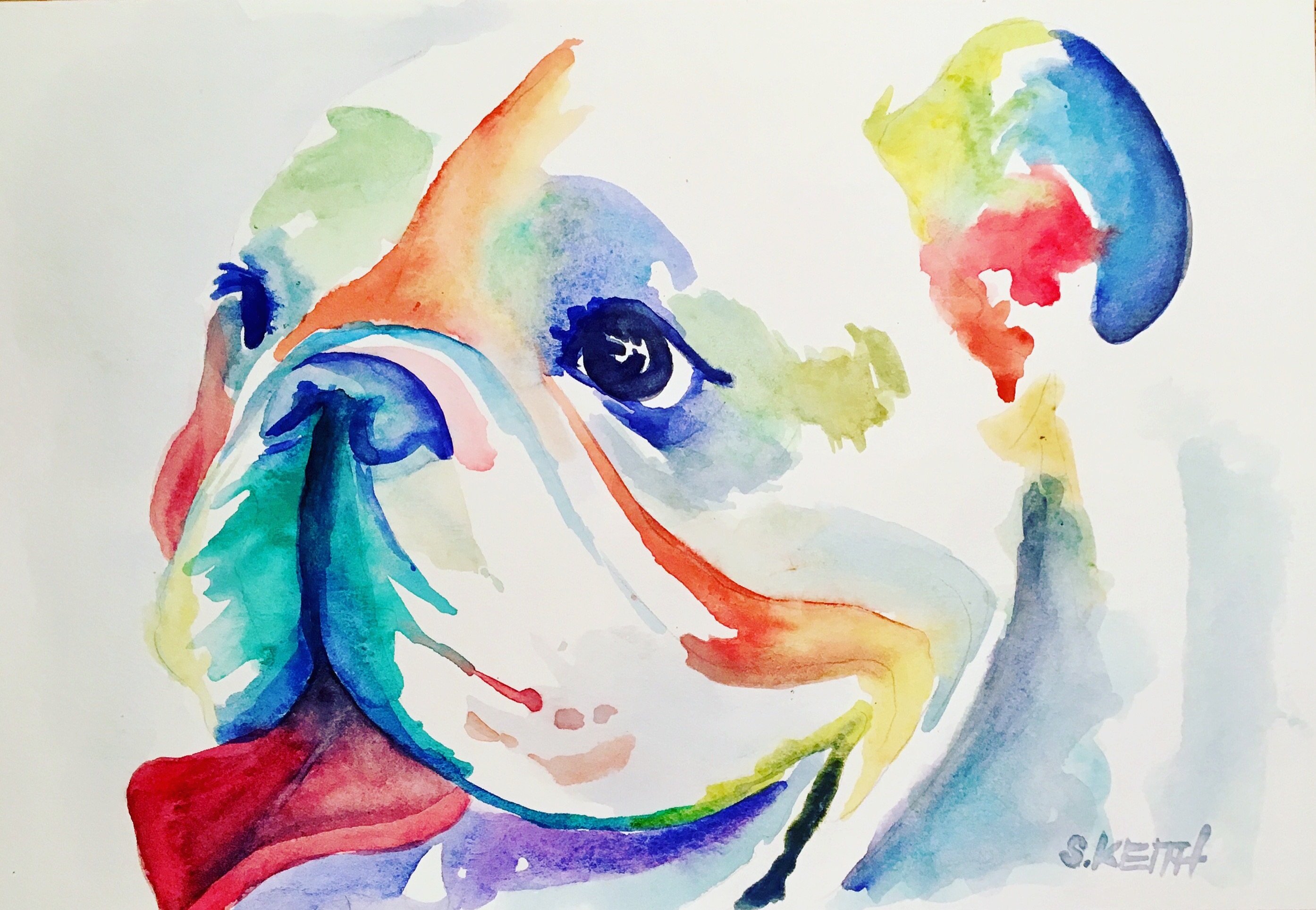 Abstract Watercolor Bulldog - Etsy