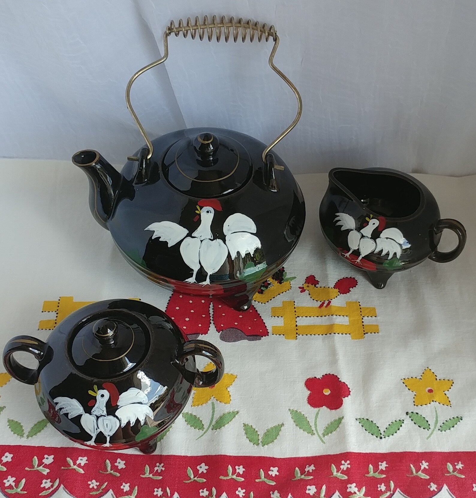 Jaunty Crowing Rooster Hand Painted Brown Betty Tea Set | Etsy