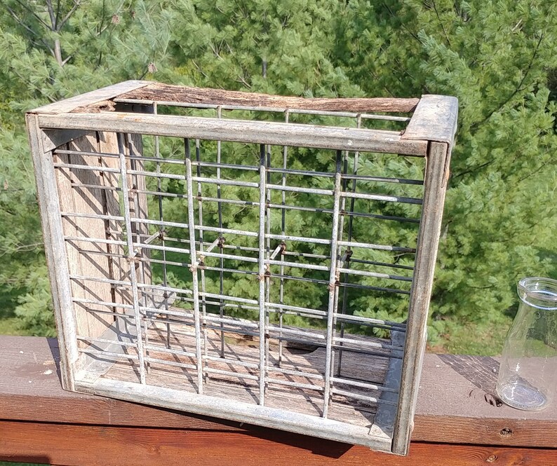 New Price Vintage Rustic Metal and Wood Milk Crate With Glass - Etsy