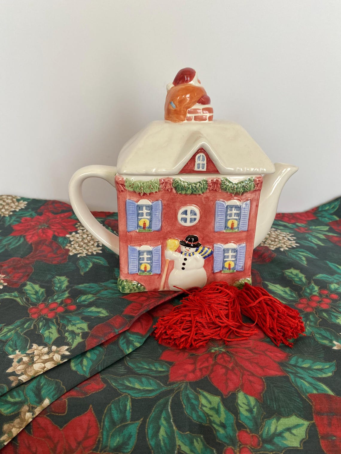 Rooftop Santa Christmas Teapot, Full Size; Vintage Teapot, Holiday ...