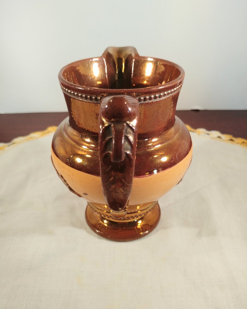 Large Antique Copper Luster Pitcher Jug With Raised Embossed - Etsy