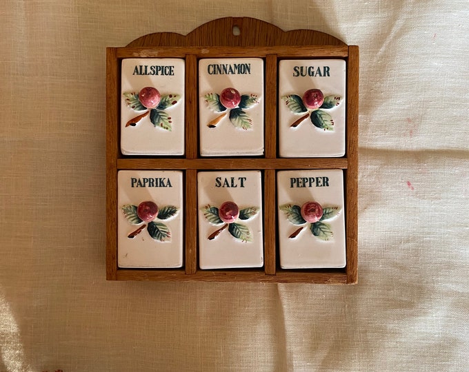 Vintage Japan Six Piece Spice Rack in Original Wooden Shelf; Vintage ...
