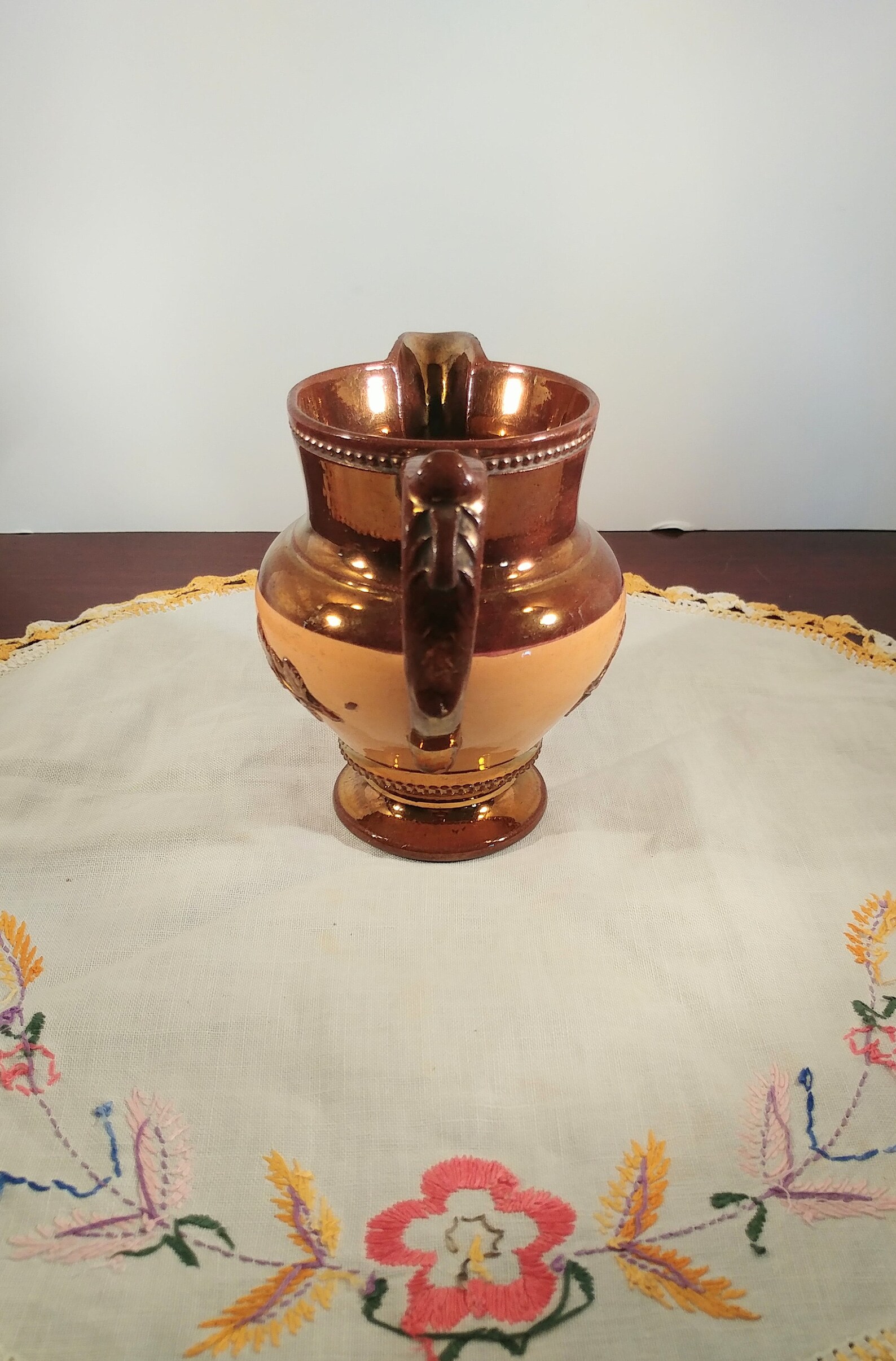 Large Antique Copper Luster Pitcher Jug With Raised Embossed - Etsy