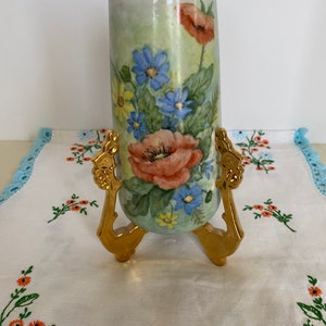 Vintage Hand Painted Tall Floral Vase With Hand Painted Gold Legs ...