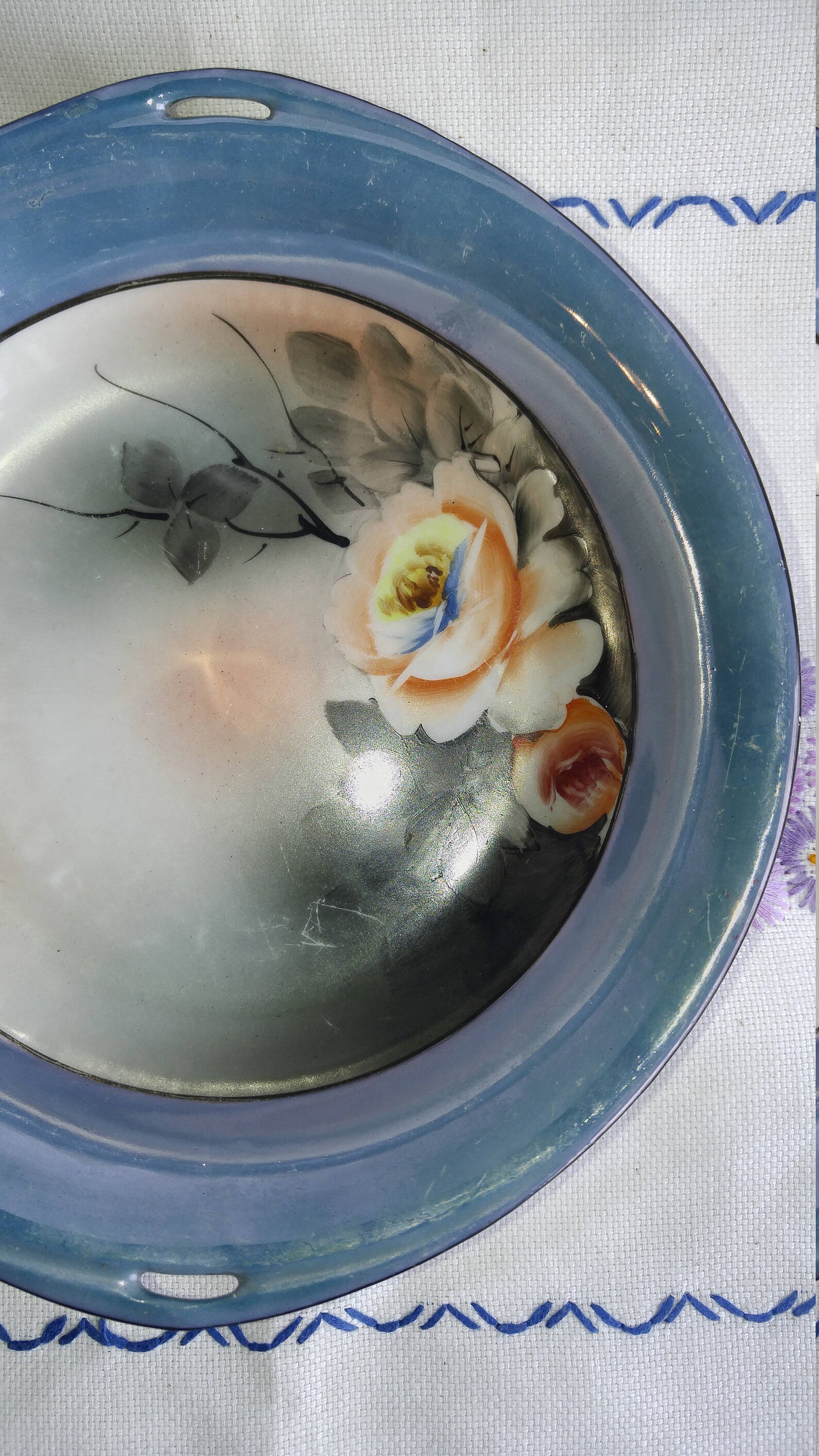 Aqua Blue Lusterware Rose Bowl; Vintage Chikaramachi Noritake Hand ...