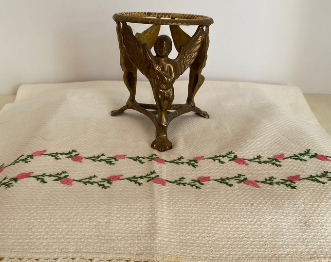 Large Cast Brass Footed Stand With Angels and Rope Style Trim, for ...