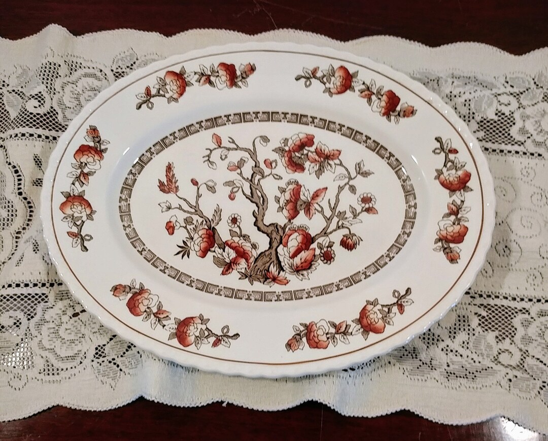 Myott Indian Tree Brown Oval Serving Platter; Vintage Myott ...