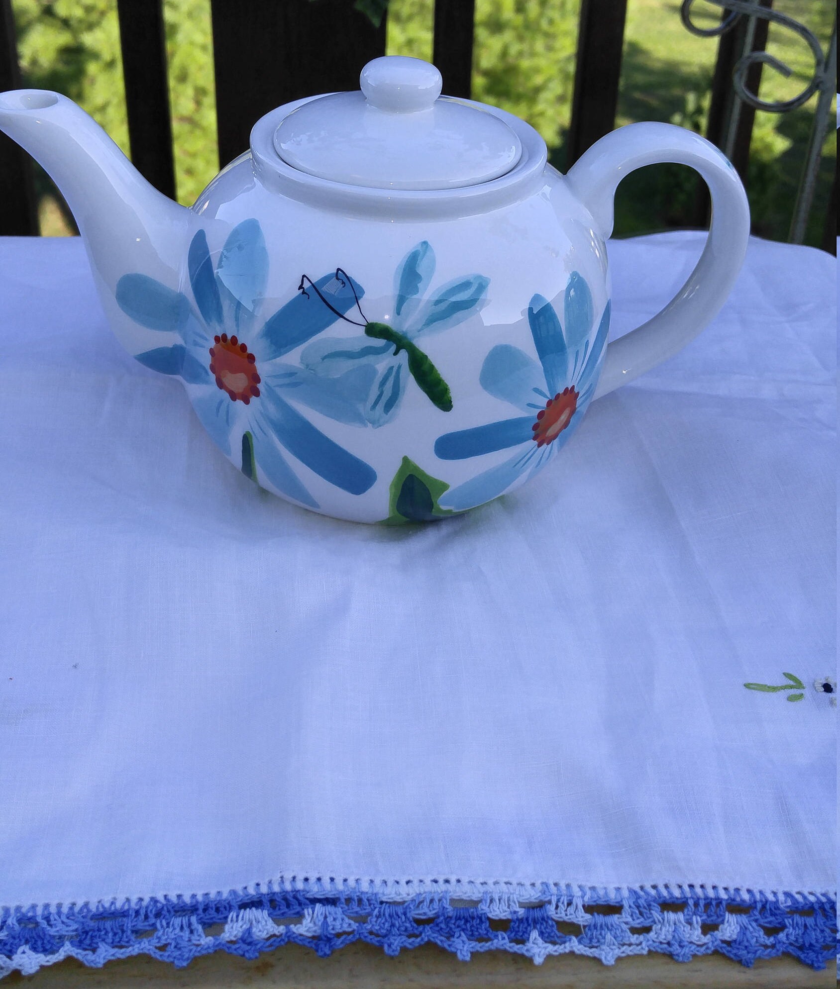 Burton & Burton Blue Flowers and Butterflies Hand Painted Teapot ...