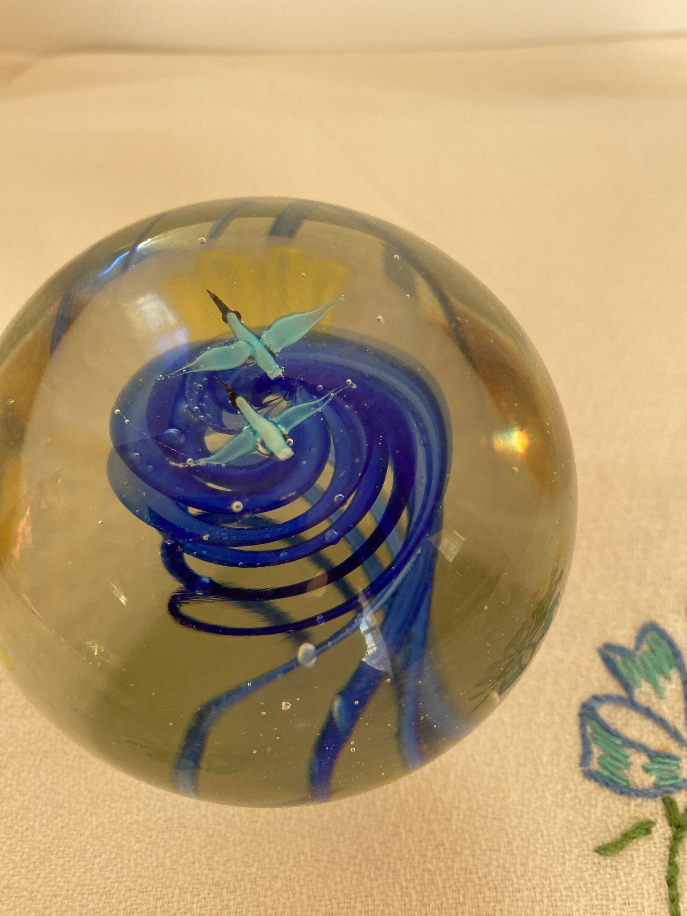 Soaring Blue Birds Art Glass Paperweight Vintage Paperweight - Etsy