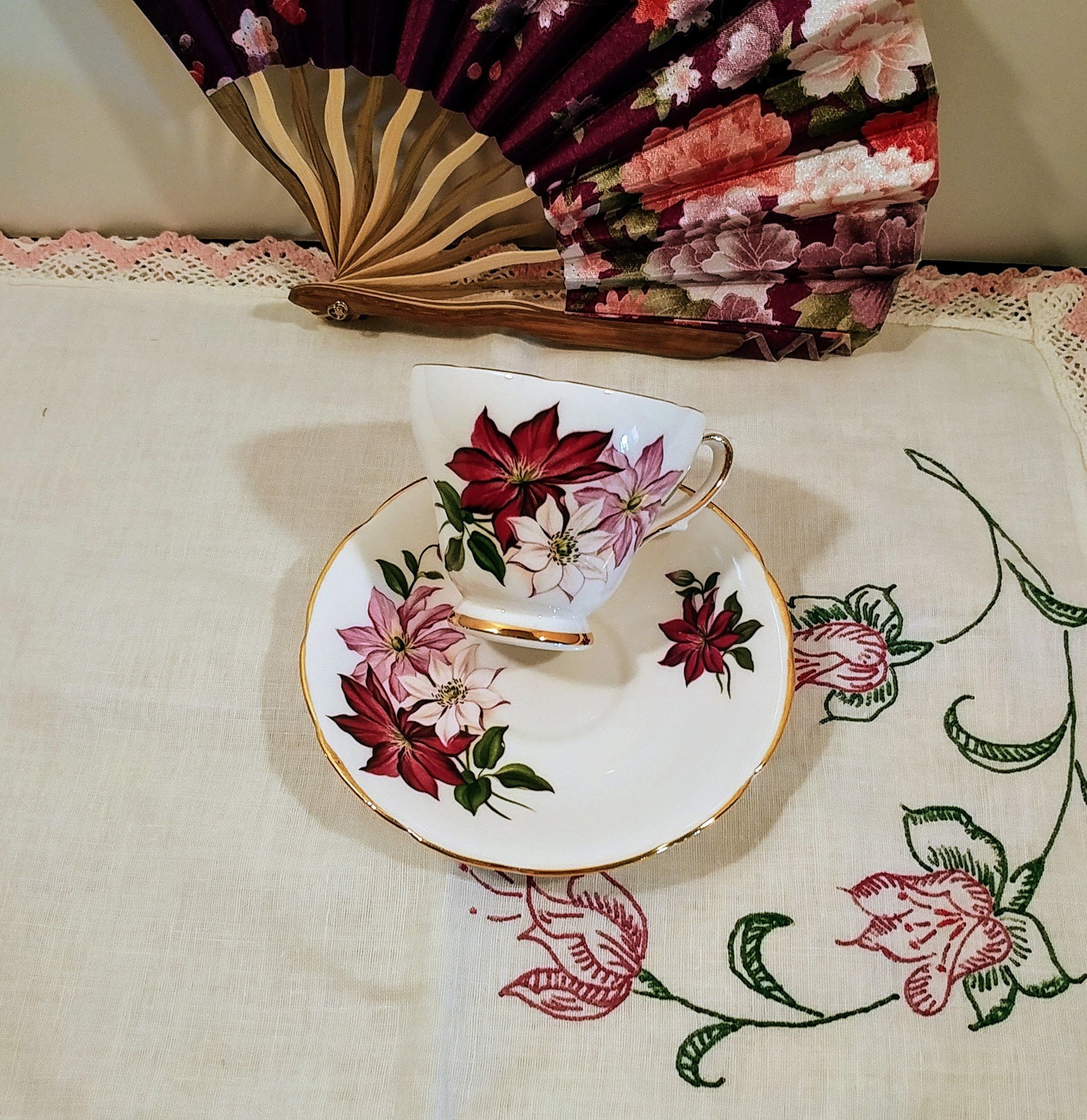 Gorgeous Pedestal Tea Cup and Saucer Set Featuring Purple | Etsy