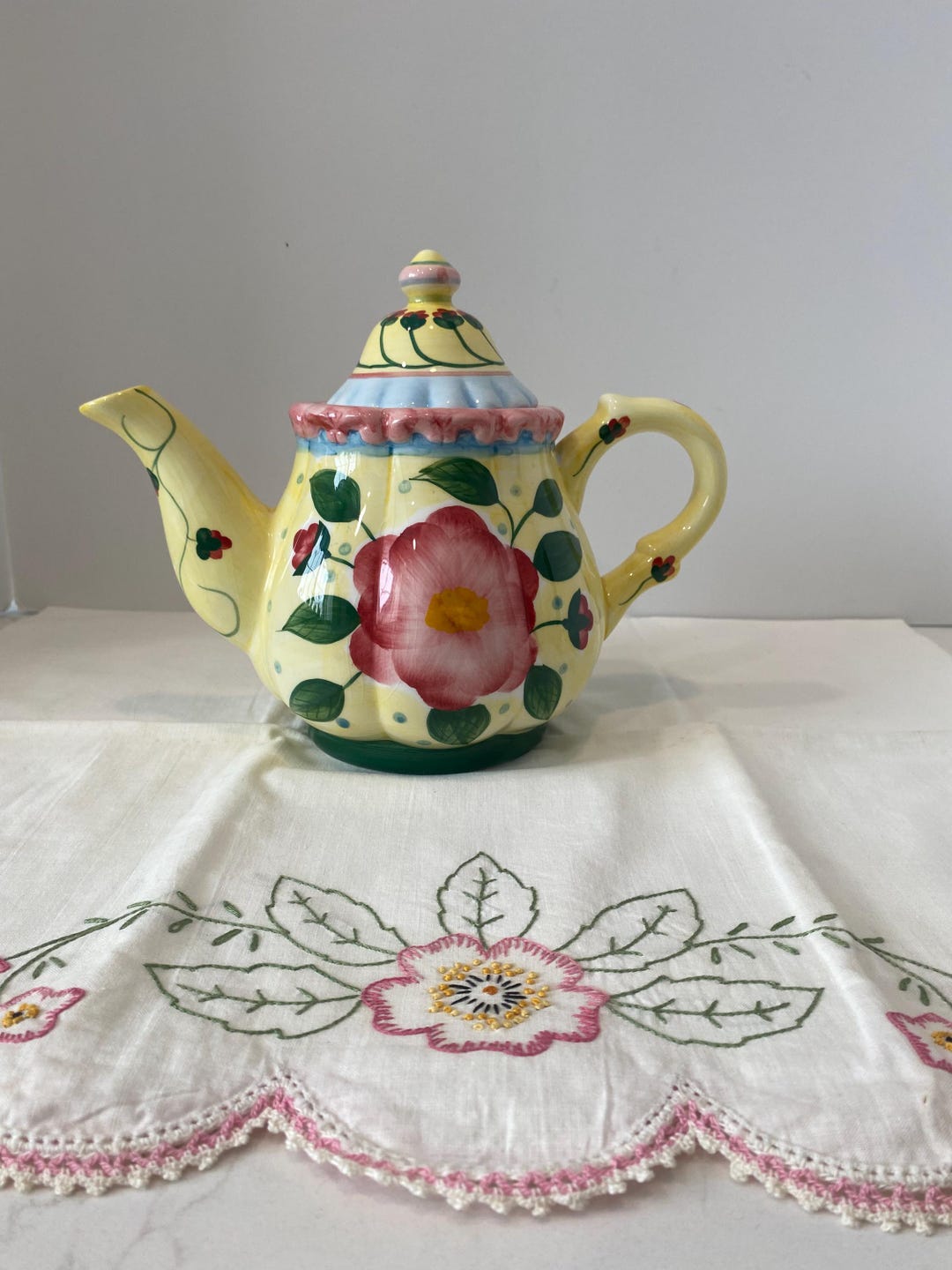 Vintage Hand Painted Floral on Yellow Teapot by Flowers Inc Balloons ...