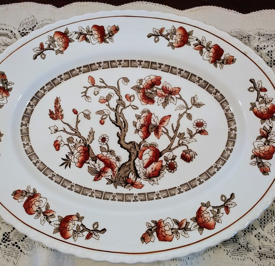 Myott Indian Tree Brown Oval Serving Platter; Vintage Myott ...