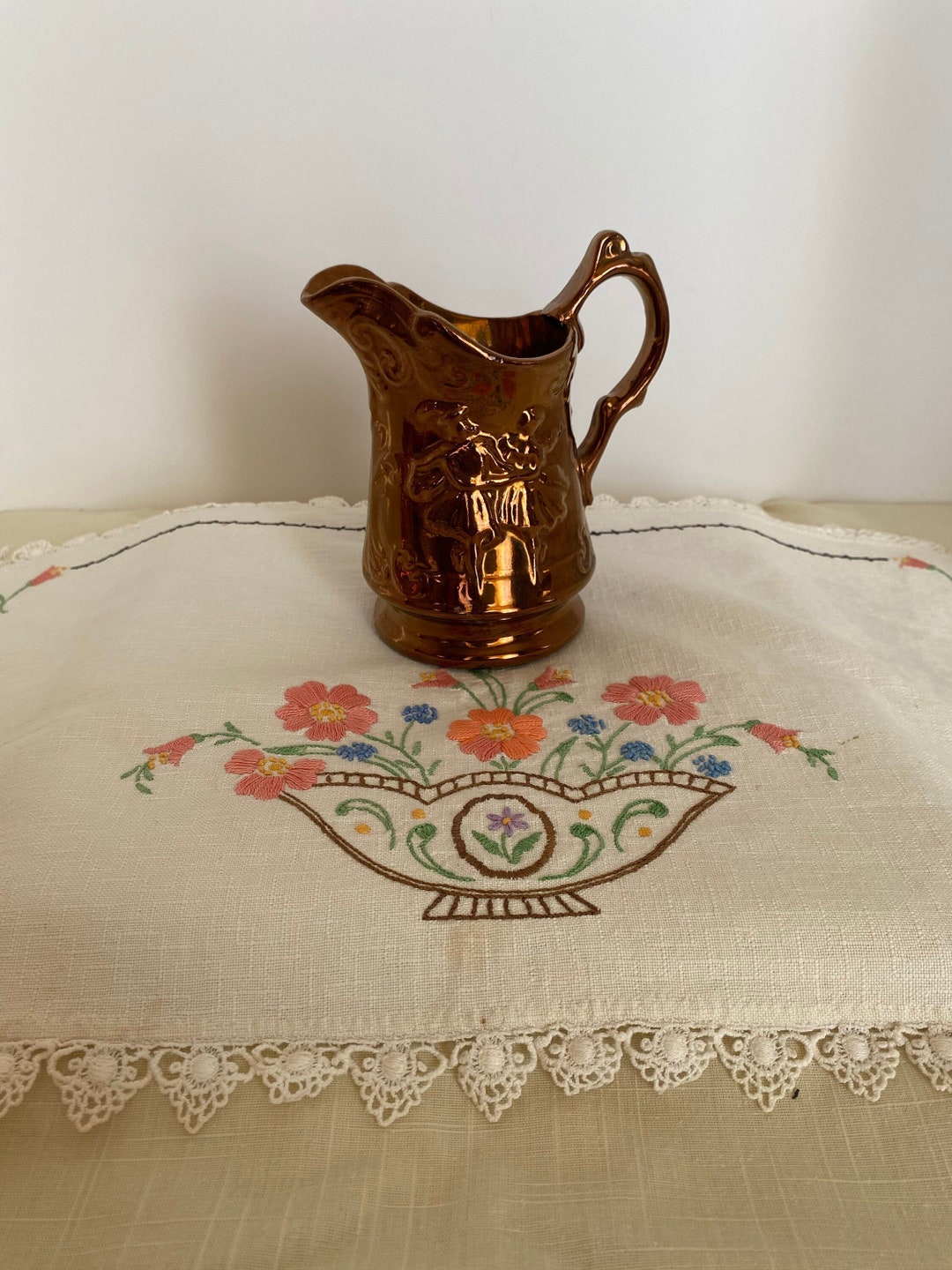 Copper Luster Pitcher Jug With Dancing Couples in Raised Relief, Made ...
