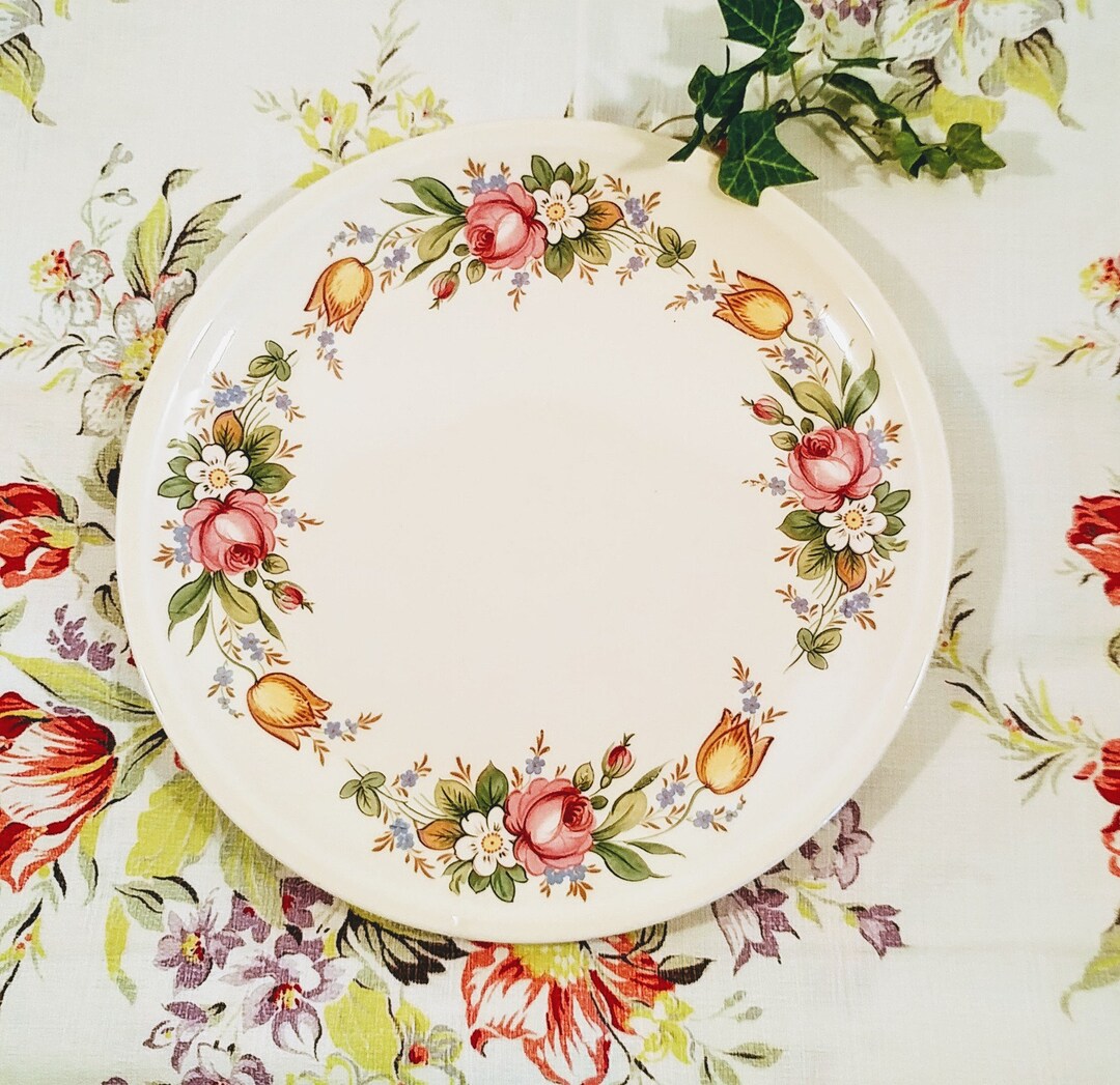 Vintage Paden City Pottery Spring Flowers Round Serving Platter ...