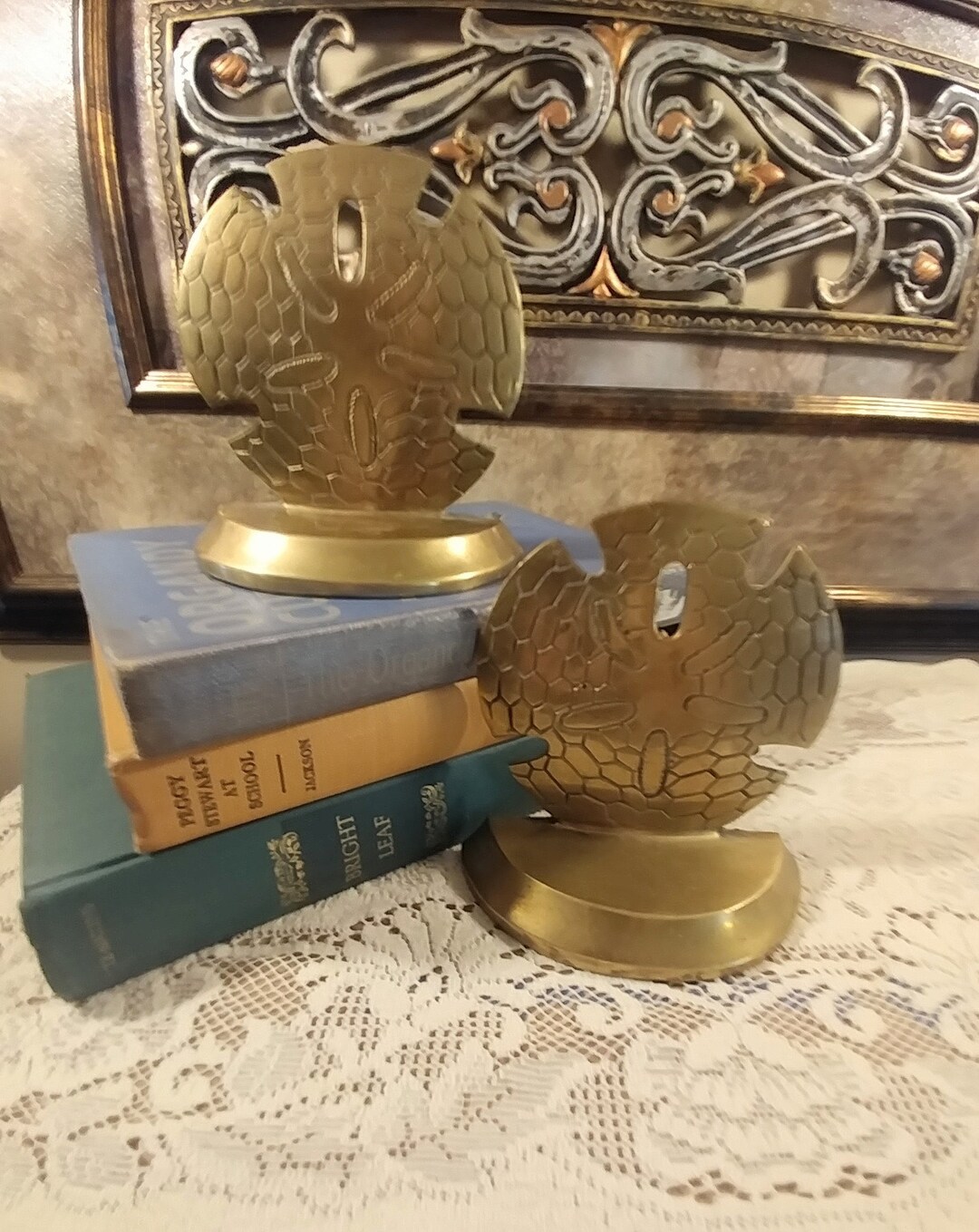 Vintage Cast Brass Sand Dollar Shell Bookend Set - Set of 2 Matching ...