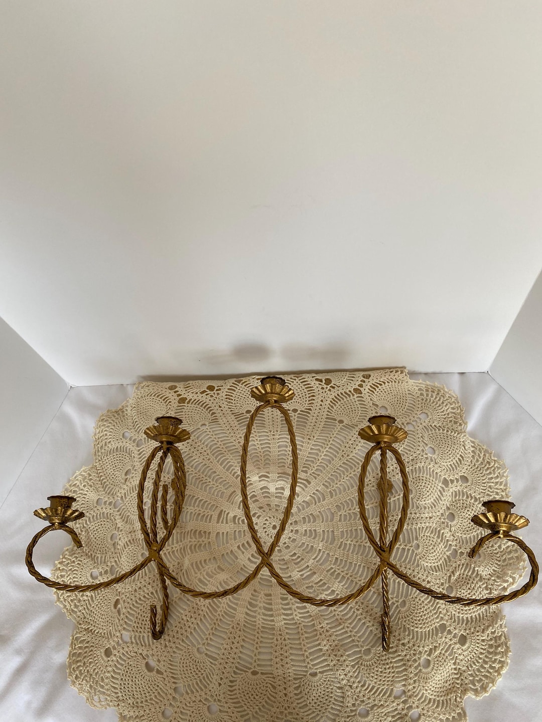 Vintage Homco Twisted Rope Gold Tone Metal Five Candle Wall Sconce; Mid ...