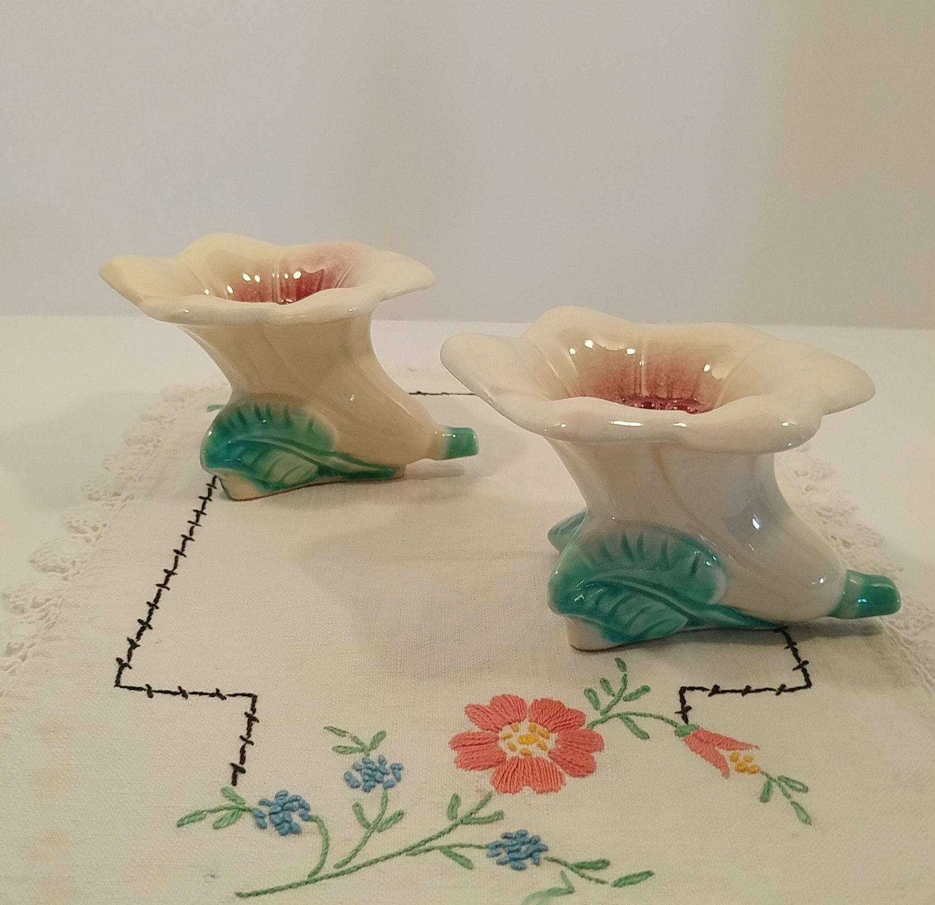 Vintage USA Art Pottery Calla Lily Candle Holders - Set of 2 Matching ...