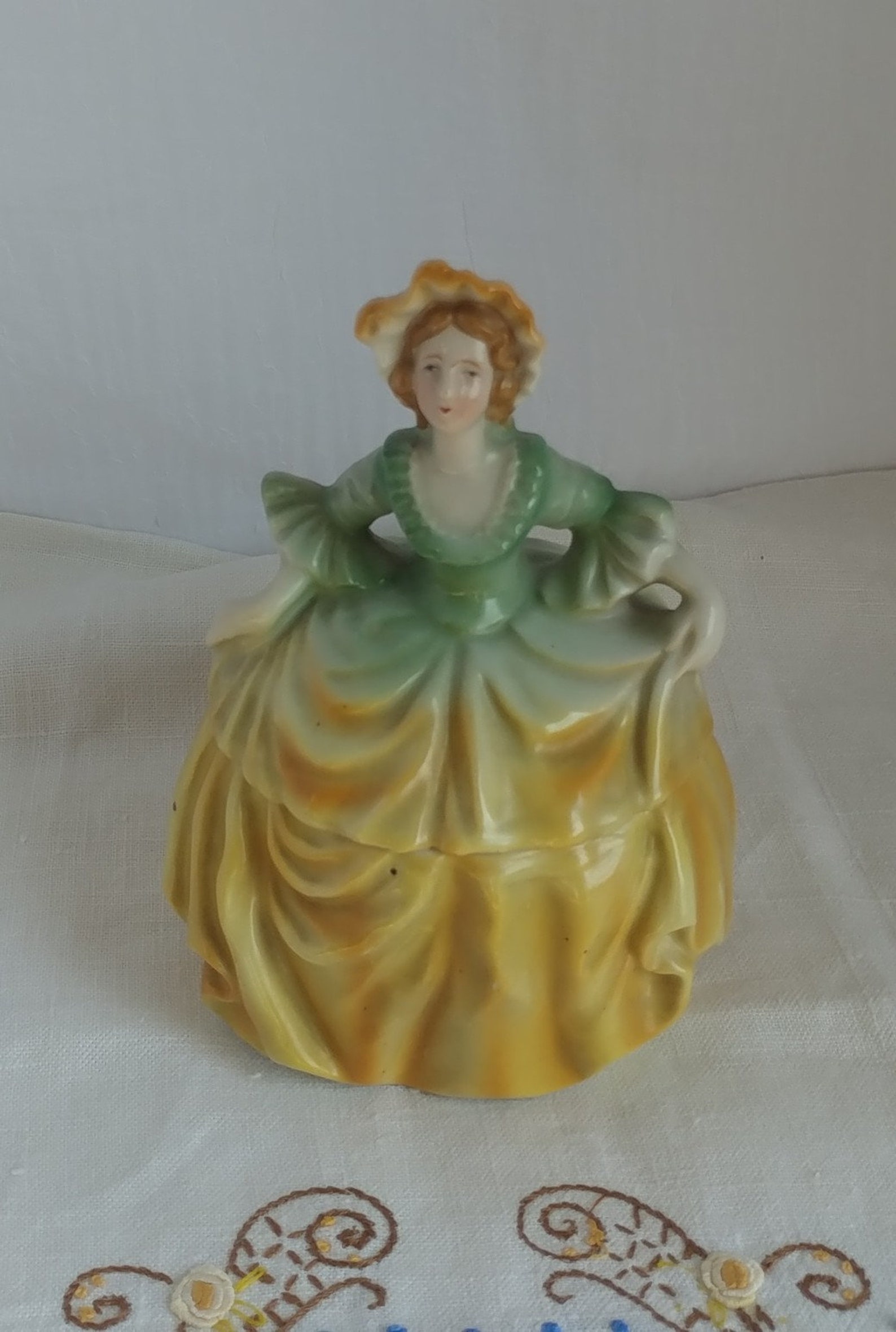 Colonial Lady Covered Powder Jar Two Piece Set Vintage - Etsy