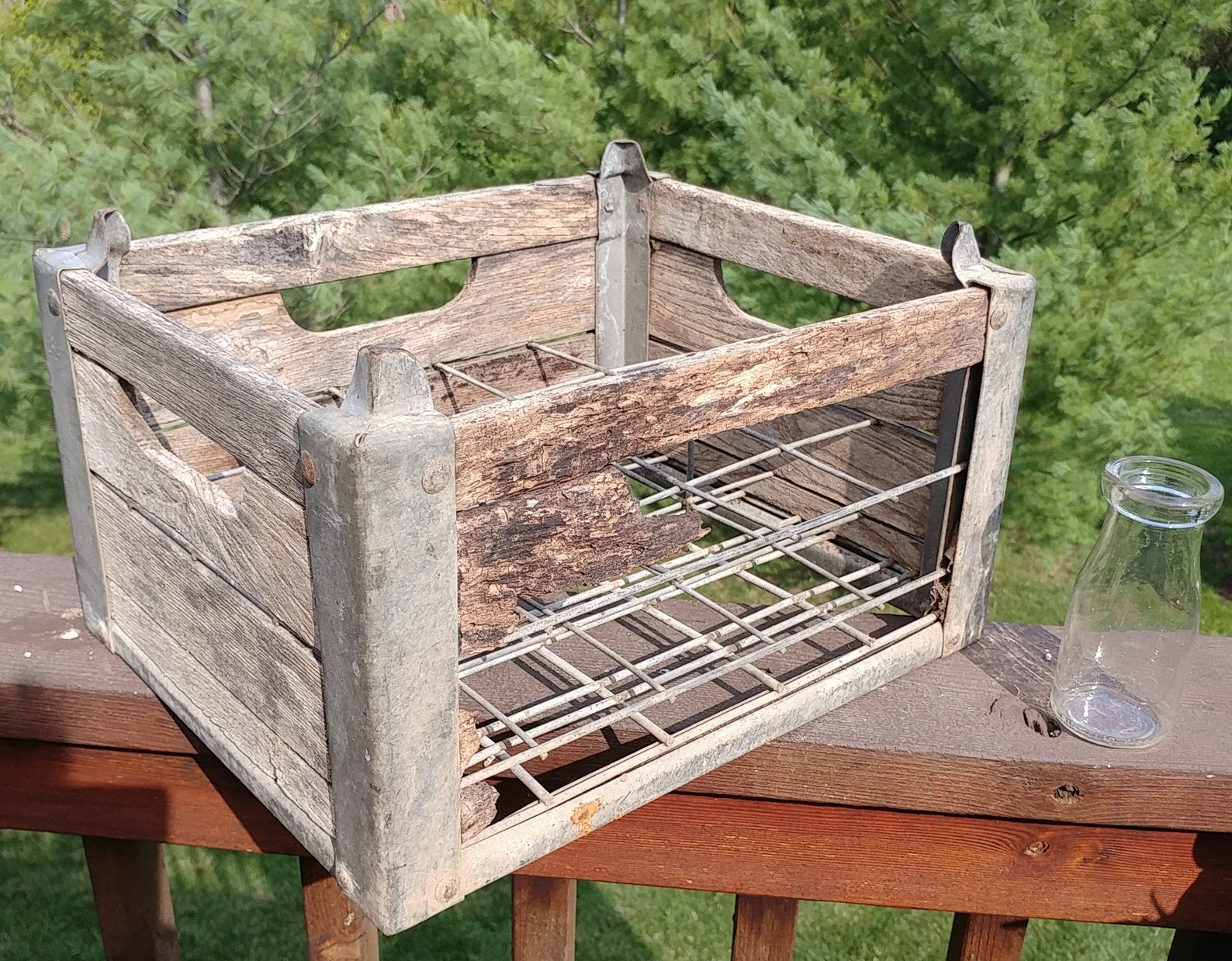 New Price Vintage Rustic Metal and Wood Milk Crate With Glass - Etsy