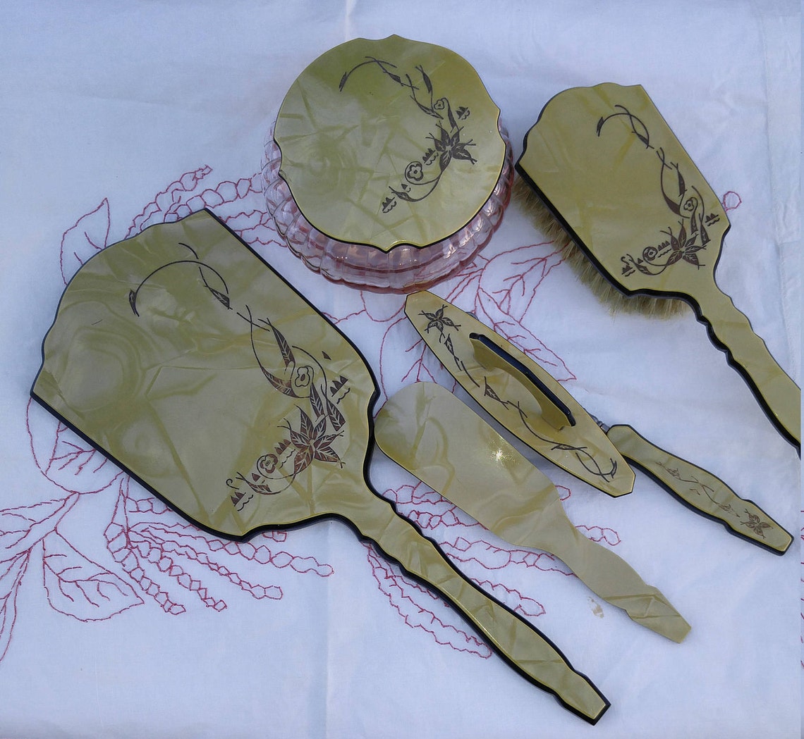 Vintage Art Deco Pyralin Celluloid Lady's Vanity Set 6 - Etsy