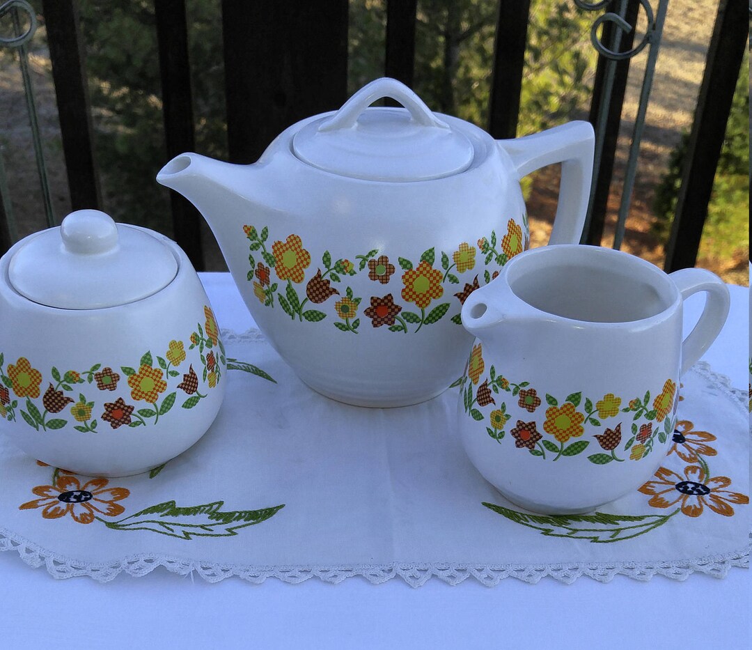 Mccoy MCM Patchwork Pattern Tea Set, Full Size Teapot, Creamer, Lidded ...