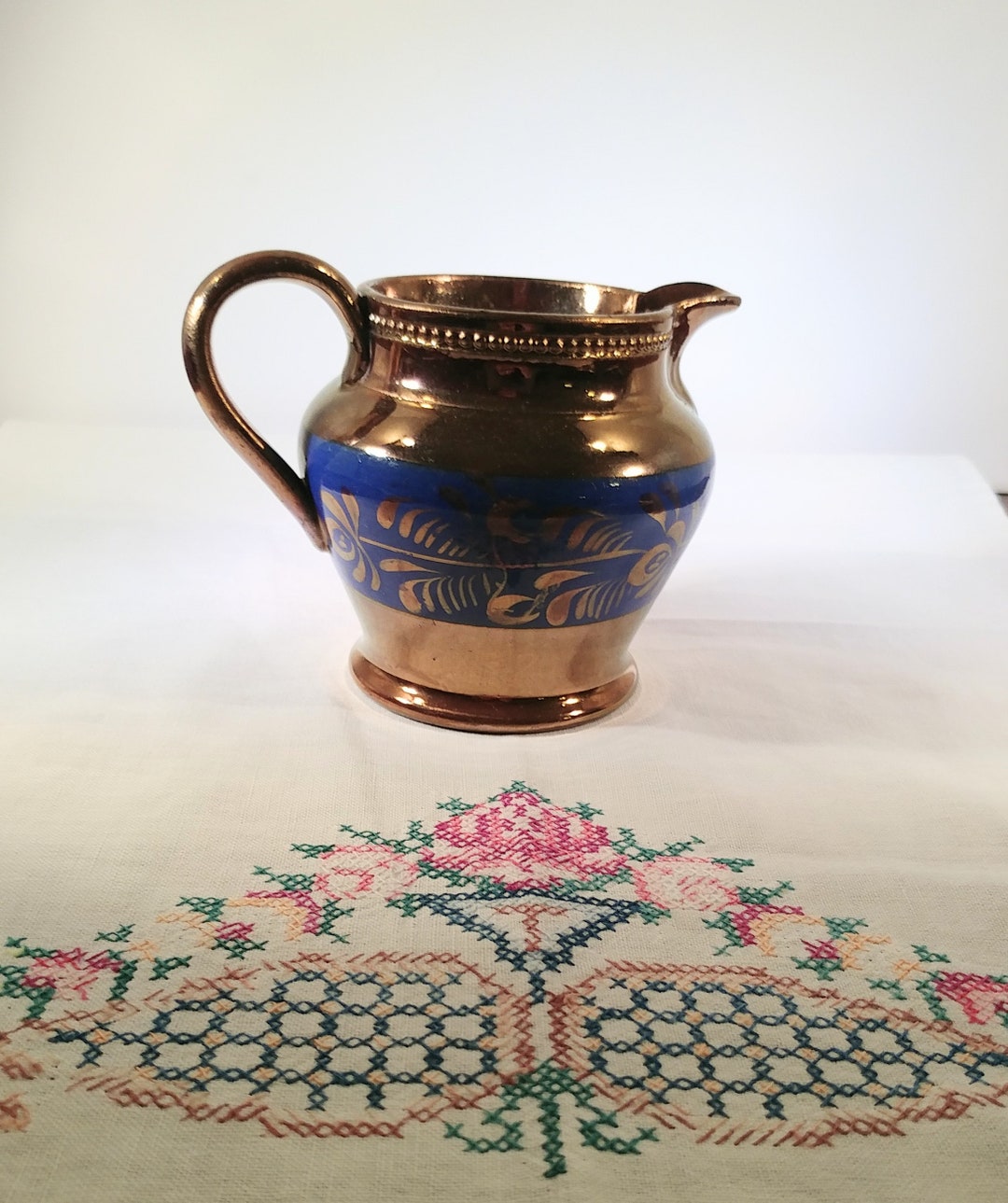 Antique 19th Century English Copper Luster Creamer Jug With Sapphire ...