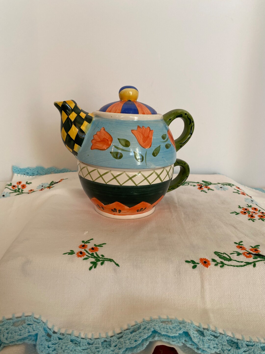 Vintage Tea for One Stackable Teapot Tea Cup Set With Lid; Vintage Tea ...