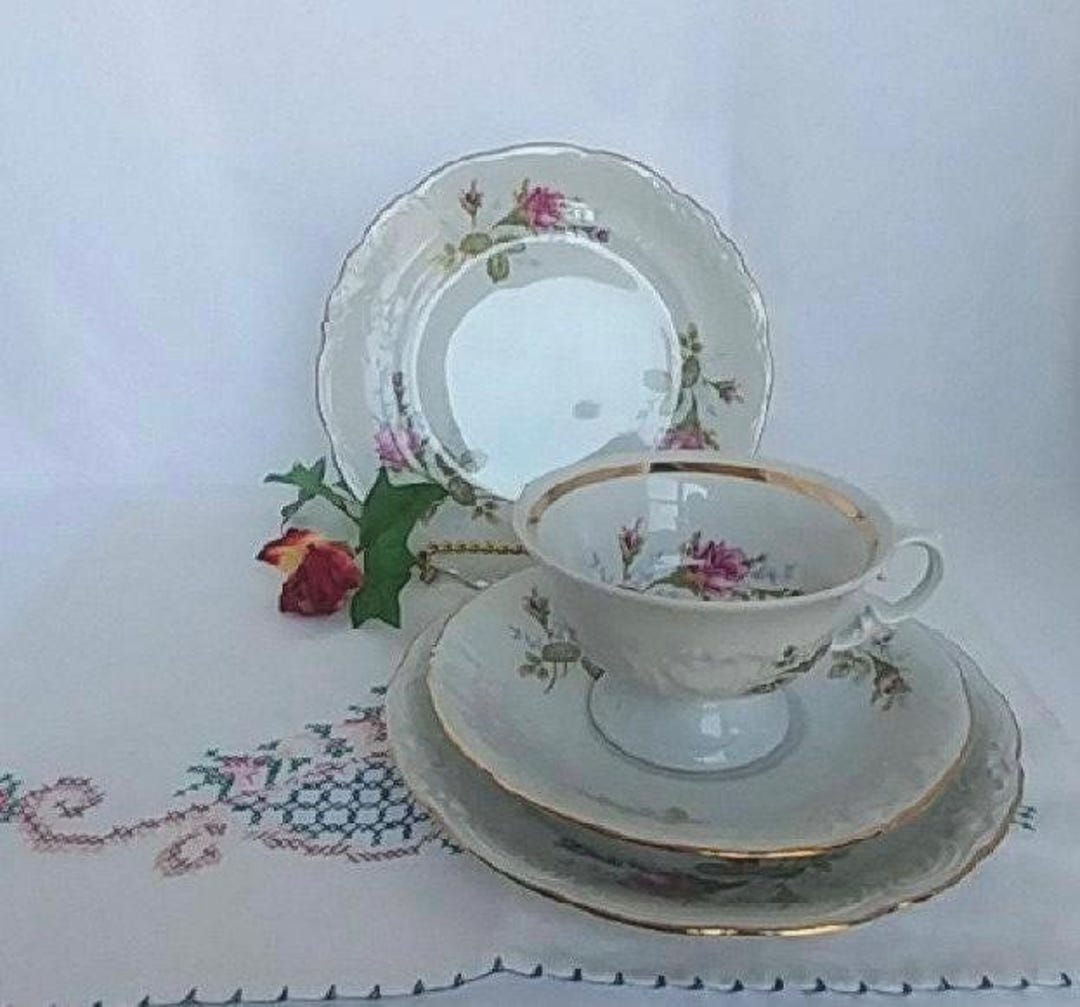 Vintage Wawel China Gold Trimmed Roses Cup, Saucer and Plate Set - 4 ...