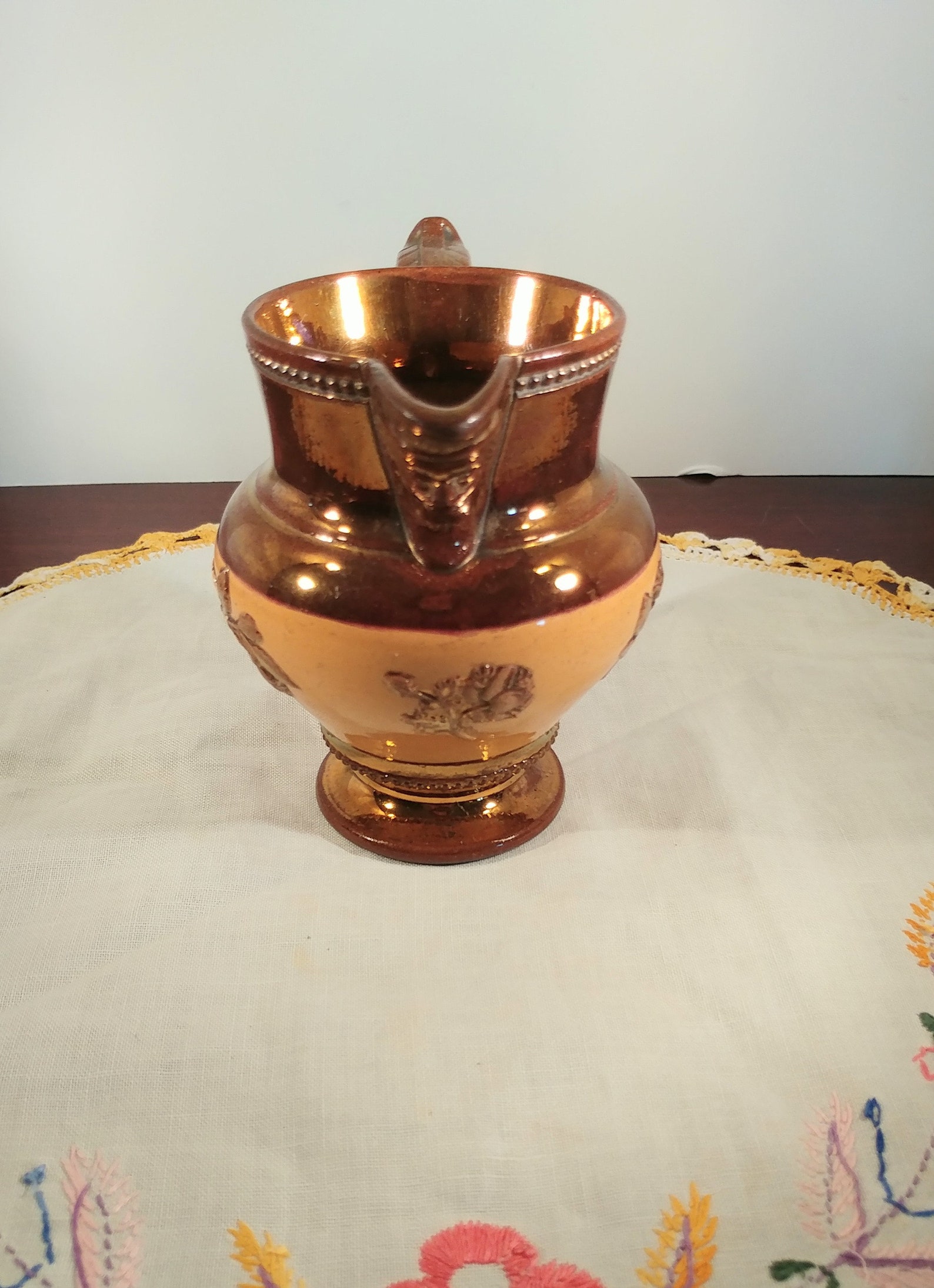 Large Antique Copper Luster Pitcher Jug With Raised Embossed - Etsy