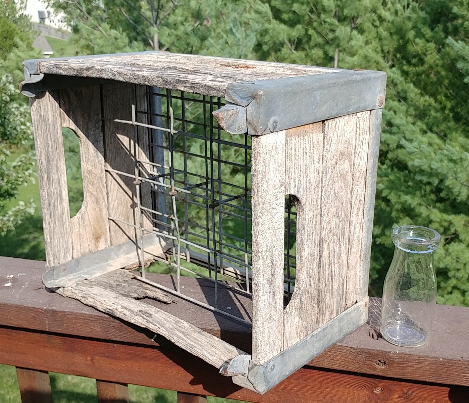 New Price Vintage Rustic Metal and Wood Milk Crate With Glass - Etsy