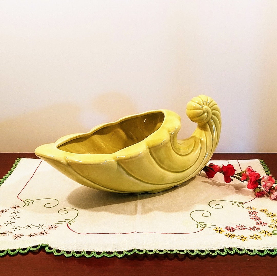 Large Stanfordware Cornucopia Planter Vase, Celery Green; Vintage ...
