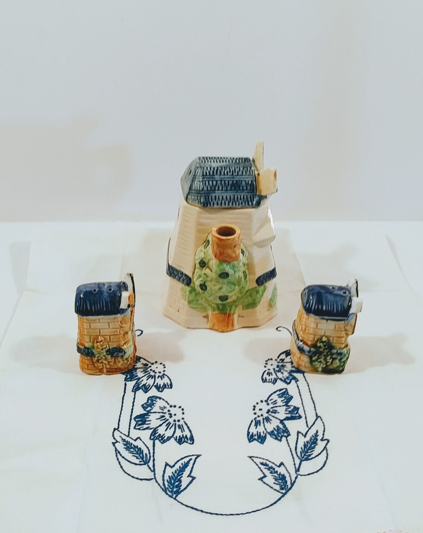 Vintage Dutch Windmill Tea Set - Personal Size Teapot, Salt and Pepper ...