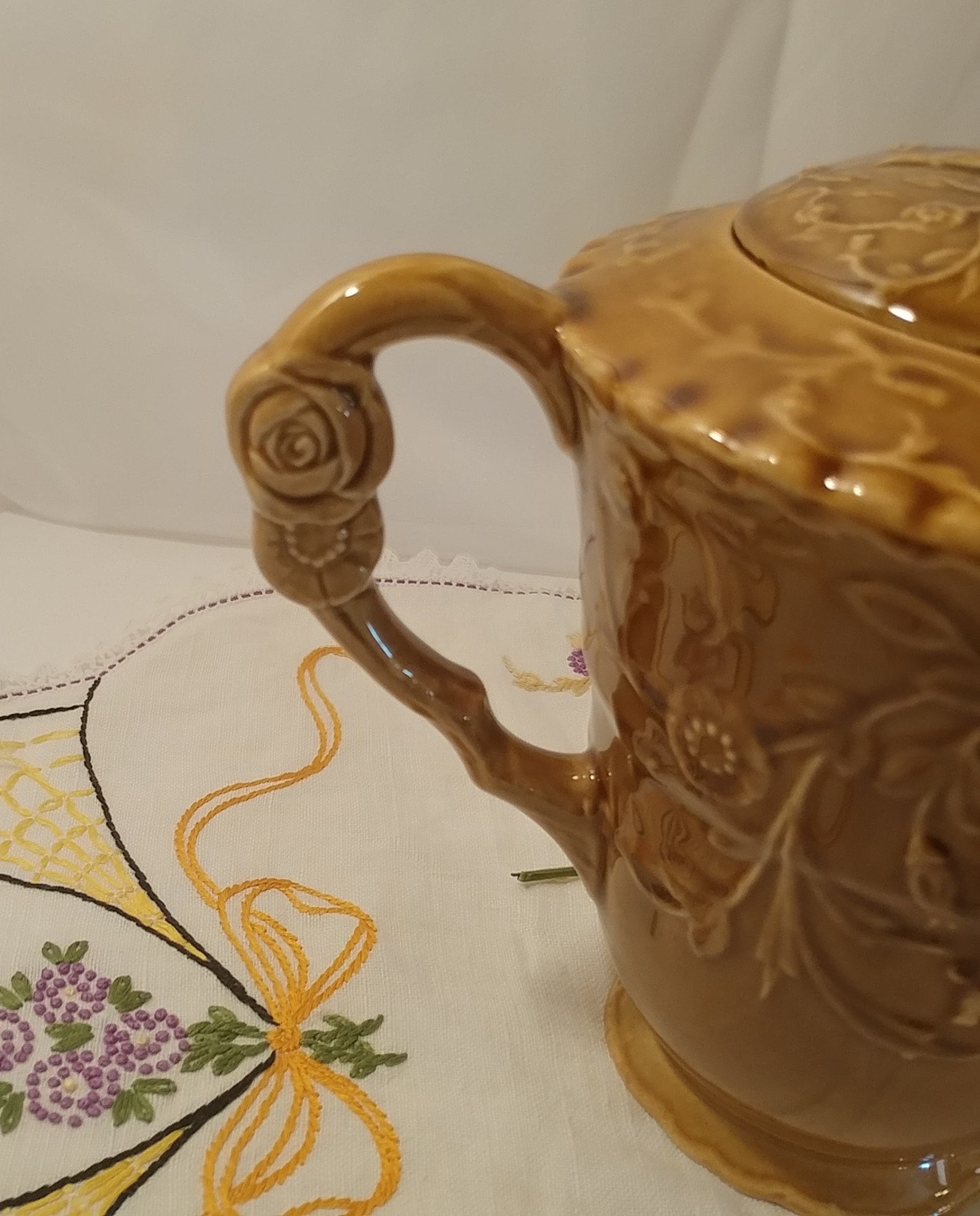 Vintage Caramel Brown Glazed Rose Teapot Coffee Pot Full - Etsy