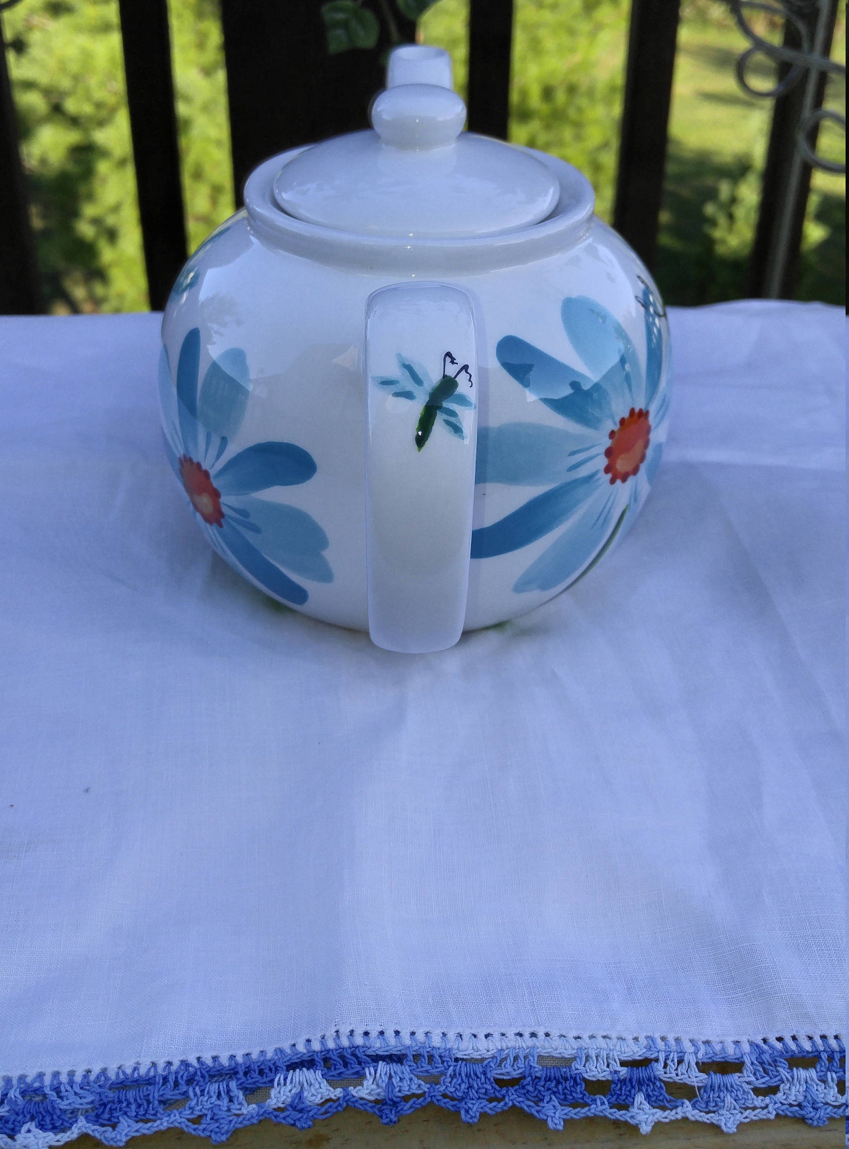 Burton & Burton Blue Flowers and Butterflies Hand Painted Teapot ...