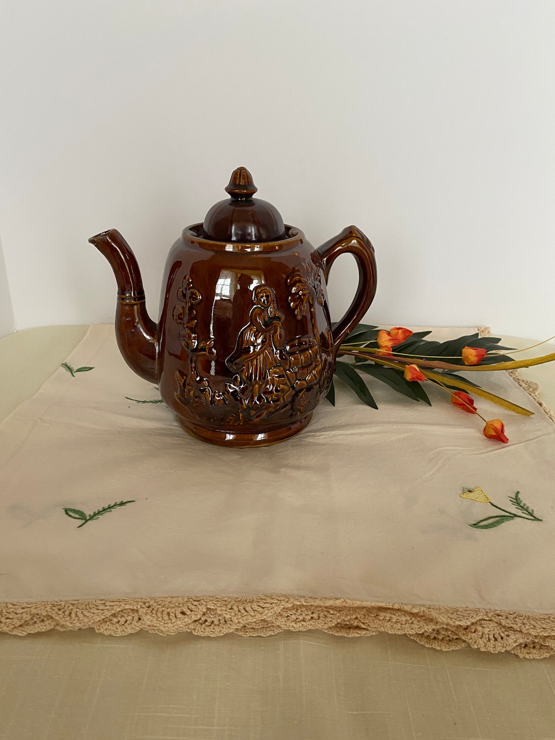 Rebecca at the Well Teapot, by Harker Pottery, Rockingham, Full Size ...