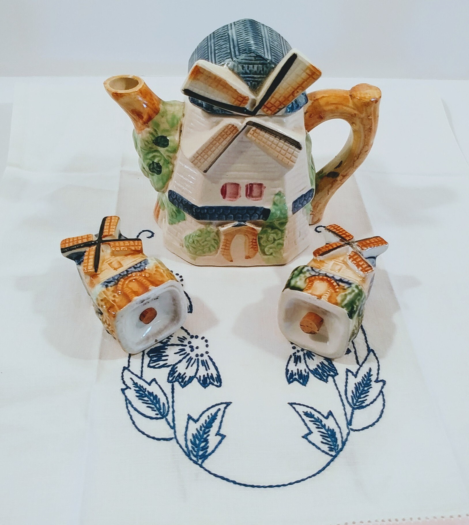 Vintage Dutch Windmill Tea Set - Personal Size Teapot, Salt and Pepper ...