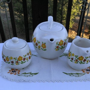 Mccoy MCM Patchwork Pattern Tea Set, Full Size Teapot, Creamer, Lidded ...
