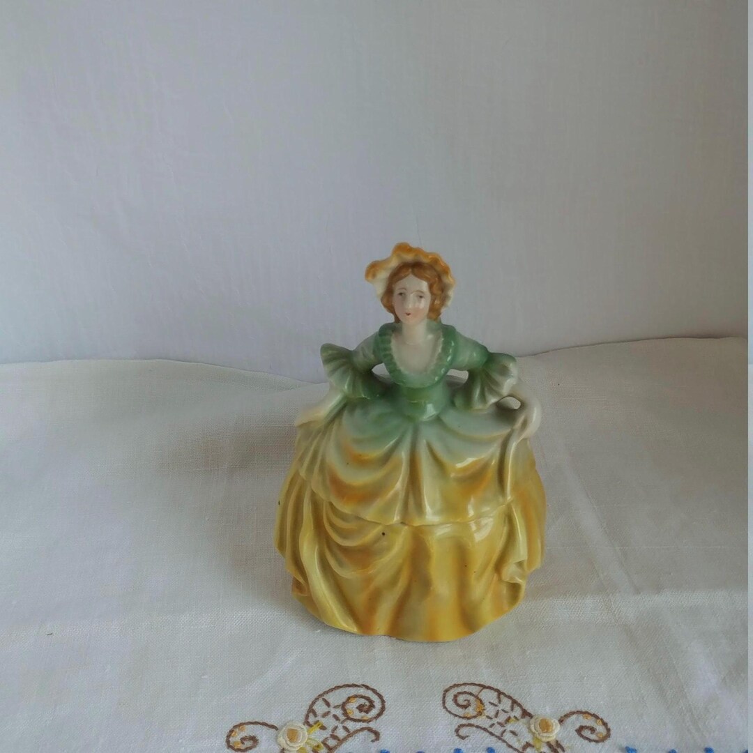 Colonial Lady Covered Powder Jar, Two Piece Set; Vintage Powder Jar ...