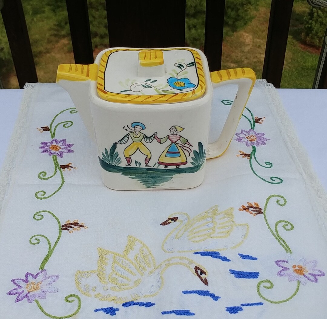 Vintage Handpainted Folk Art Cube Teapot, Vintage Japan; Vintage Teapot ...