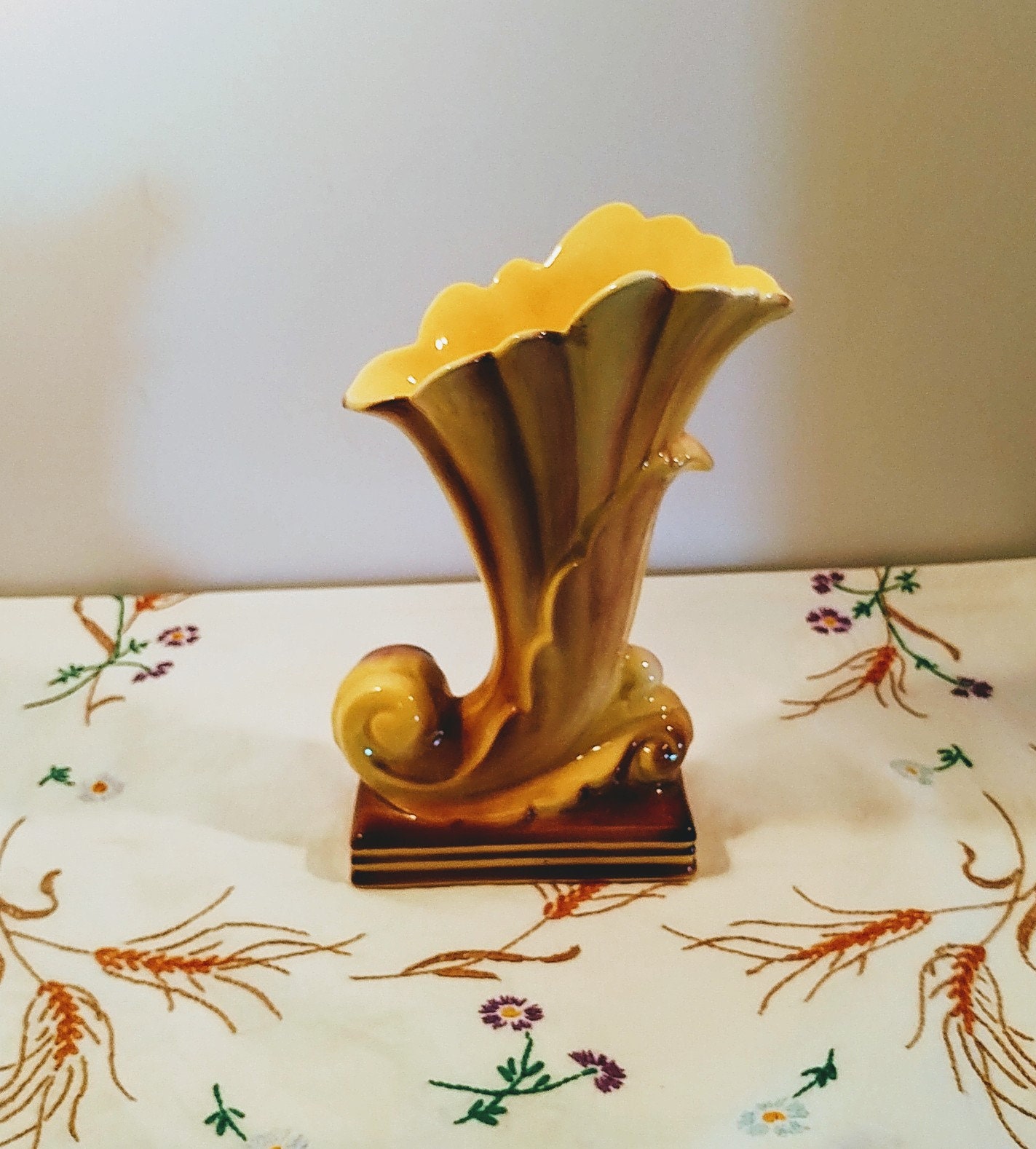 Vintage Standing Scroll Cornucopia Vase; Vintage Vase, Vintage Pottery ...
