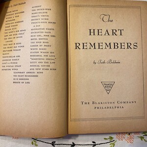 The Heart Remembers, by Faith Baldwin; Vintage Hardcover Book, Vintage ...