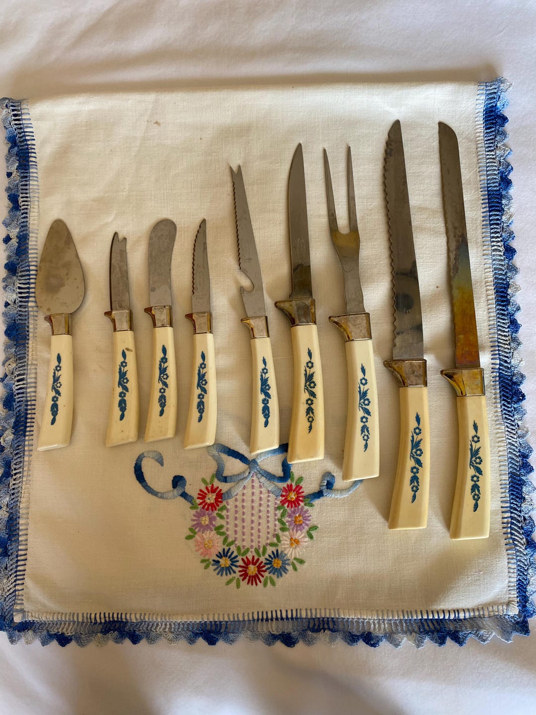 Sheffield Blue Cornflower Pattern Utensil Serving Carving Set, 9 Piece ...