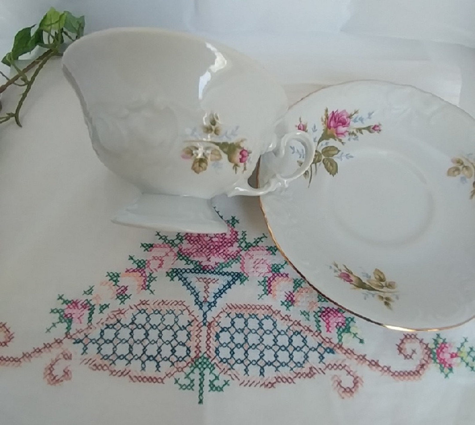 Vintage Wawel China Gold Trimmed Roses Cup, Saucer and Plate Set - 4 ...
