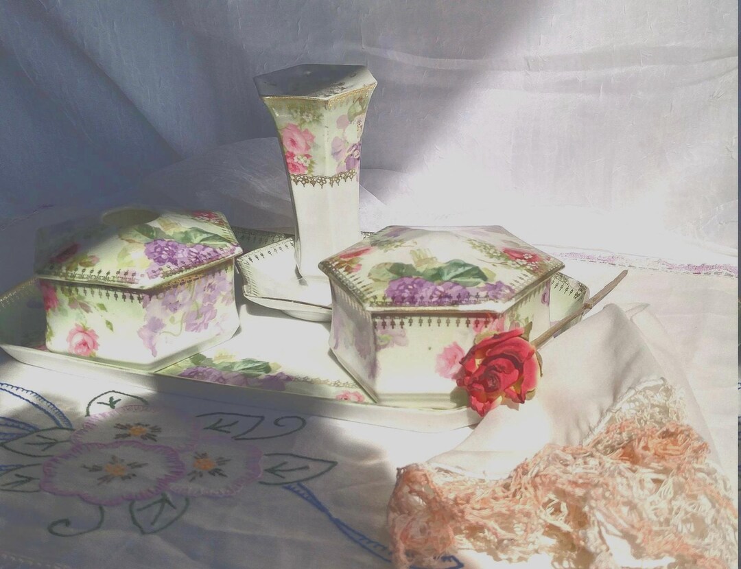 Exquisite Antique Porcelain Burley & Tyrell Dressing Table Set - 4 ...