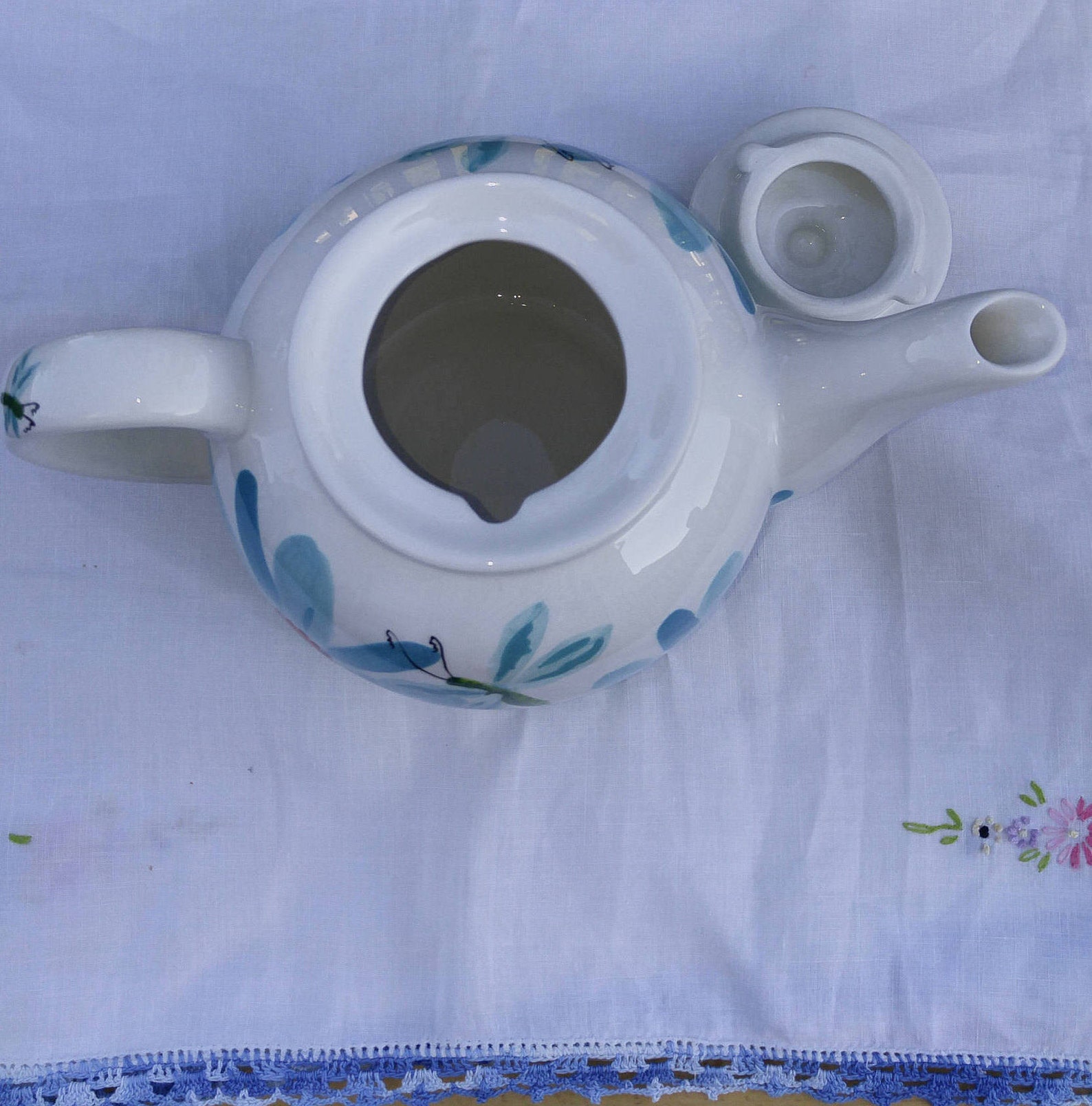 Burton & Burton Blue Flowers and Butterflies Hand Painted Teapot ...